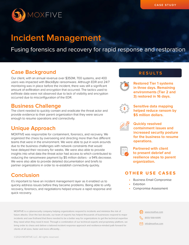 Case Study | MOXFIVE Incident Management